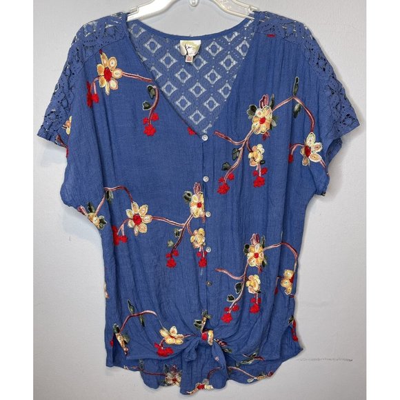 fig and flower | Tops | Fig Flower Top 2x Blue Short Sleeve Floral Lace ...